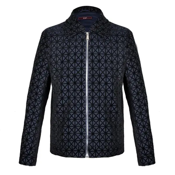 DAVID WEJ Kensington Luxury Velvet Jacquard Aviator Jacket Navy - Blue