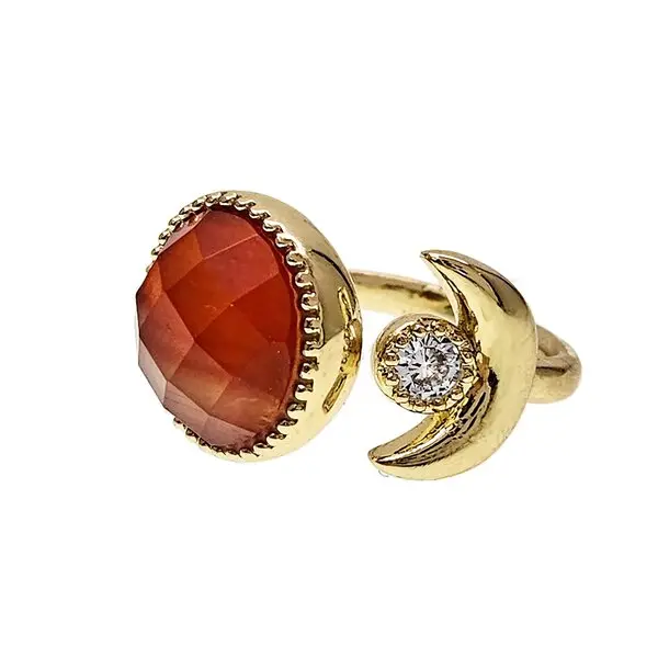 FARRA Red Agate With Zircon Open Ring - Orange
