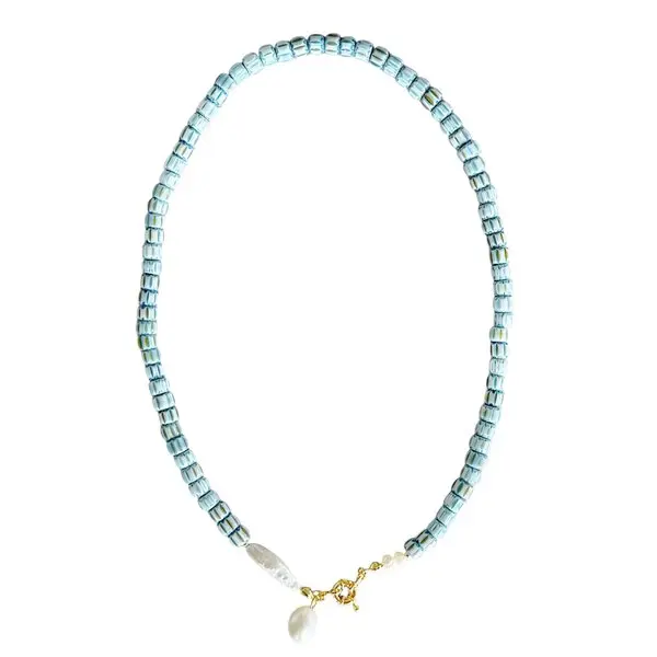 FIRERA ATELIER Glass Bead & Pearl Necklace - Blue
