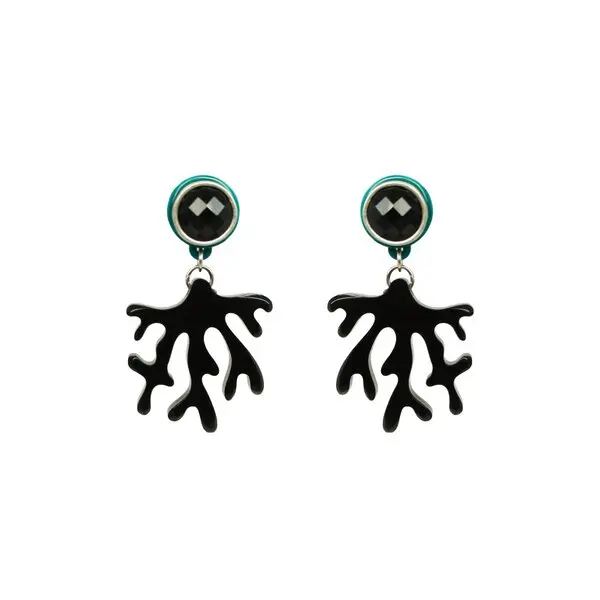 GISSA BICALHO Green / Black Acrylic Handmade Earring Branch Coral Marbled Turquoise - Green/black