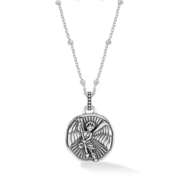 DOWER & HALL St. Michael Talisman Necklace Oxidised Sterling Silver - Grey