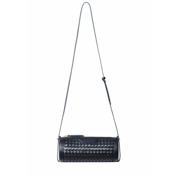 OWLISH STUDIO Reef Woven Vegan Leather Cylinder Bag Deep Navy - Blue