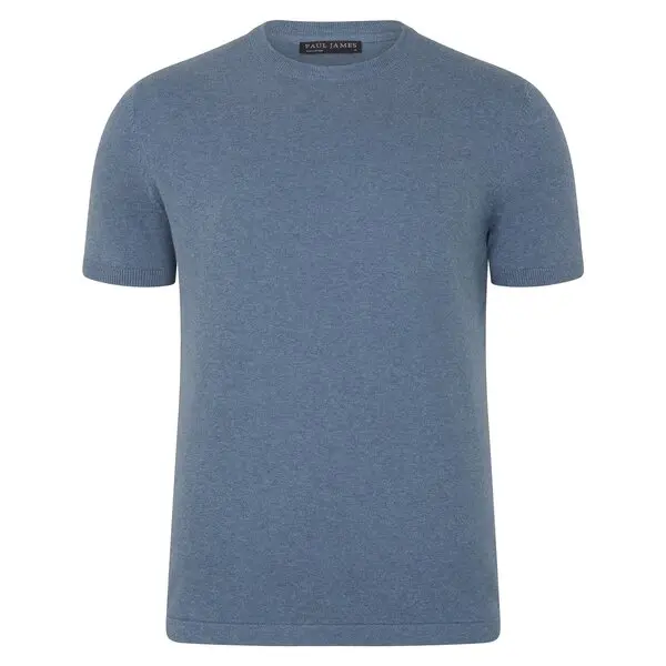 PAUL JAMES KNITWEAR Lightweight Cotton Julius Knitted T-shirt Denim - Blue