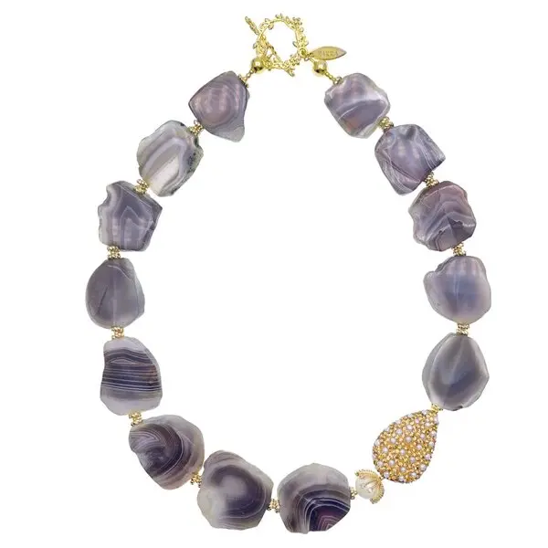 FARRA Irregular Gray Agate With Pearl Rhinestone Necklace - Grey