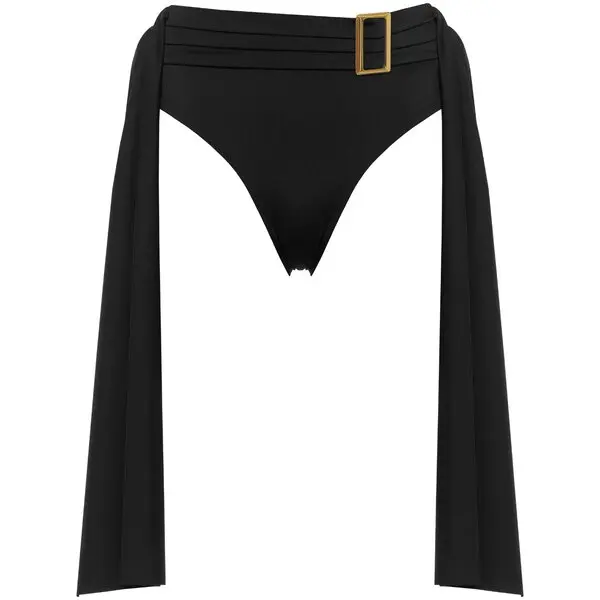 ANTONINIAS Amaze High Waisted Swimwear Bottom With Decorative Belt And Golden Buckle - Black