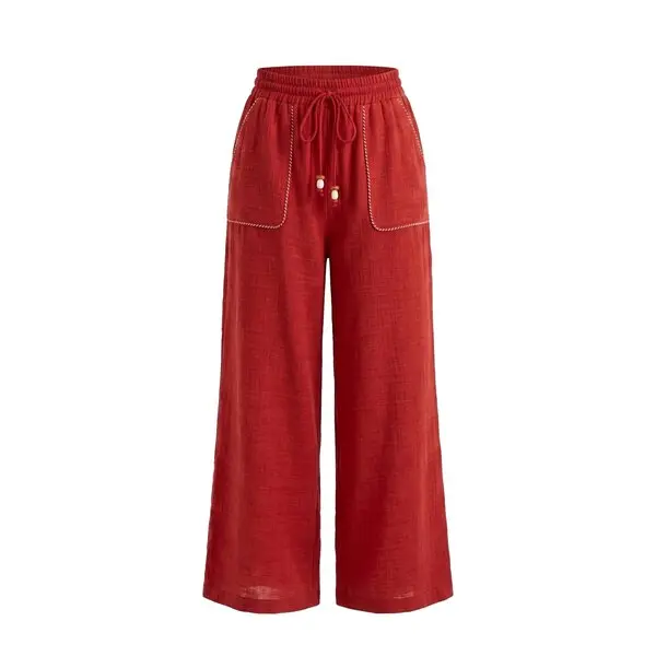 LALIPOP DESIGN Poppy Muslin Wide Leg Pants - Red