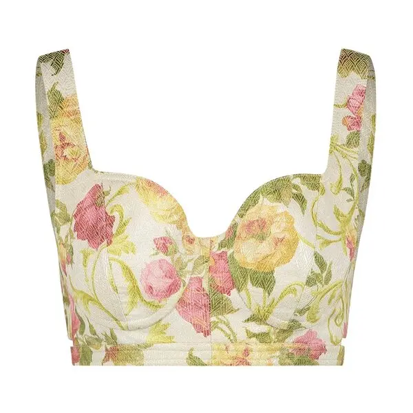 MONIQUE SINGH Iconic Romantic Indo Western Floral Jacquard Top - Yellow
