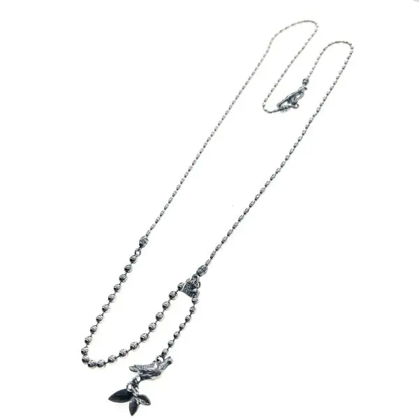 GEM KINGDOM Silver / Black Sterling Silver Dove Necklace Black L - Silver/black
