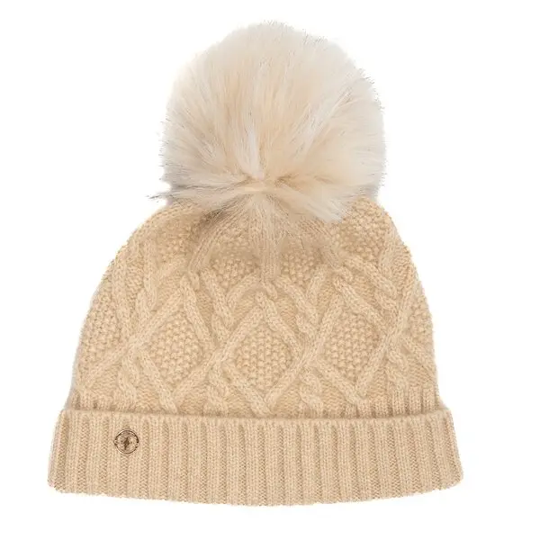 BEL CASHMERE Neutrals Cable Cashmere Hat With Pon Pon - Beige