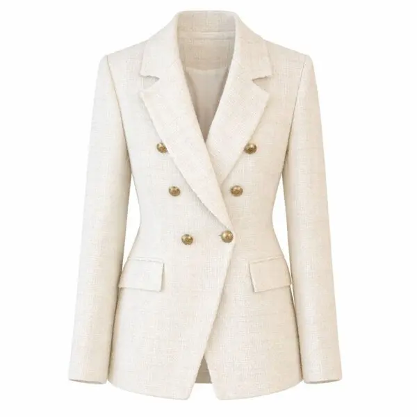 NUVV COLLECTION Modern Casual Button Tweed Jacket - White