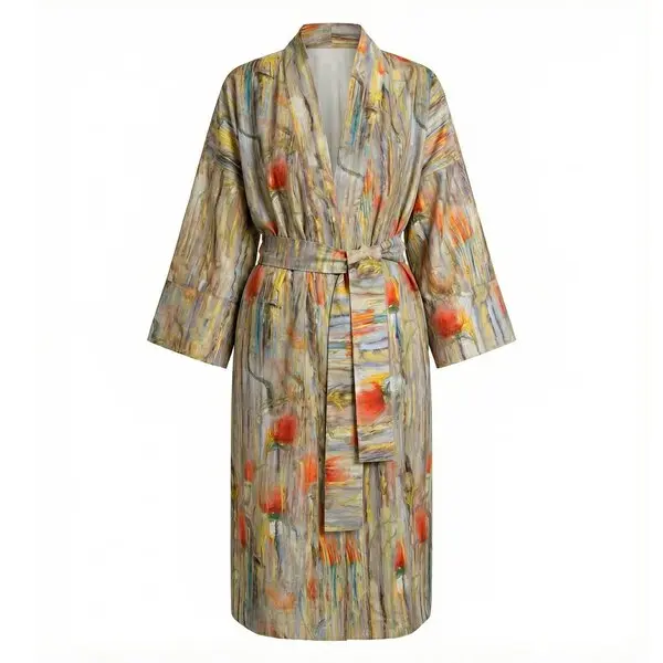 DECOFLUX HOME Neutrals / Cotton Sateen Kimono Robe Poppy - Red