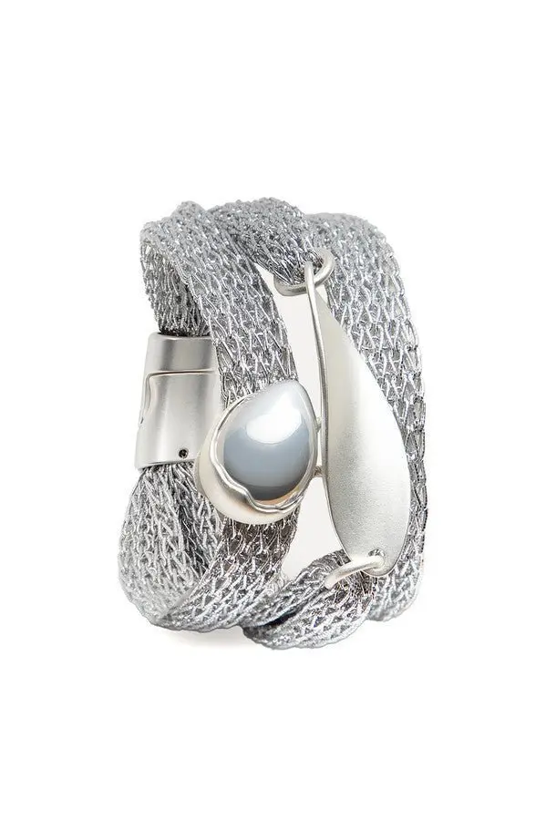 Saachi Mesh Twisted Orb Bracelet - Silver