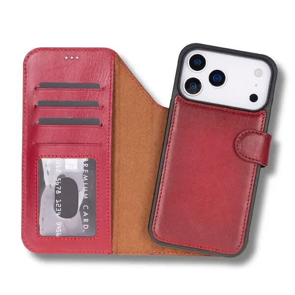 LEATHERE Leather Iphone Onyedi Pro Wallet Case – Austin - Red
