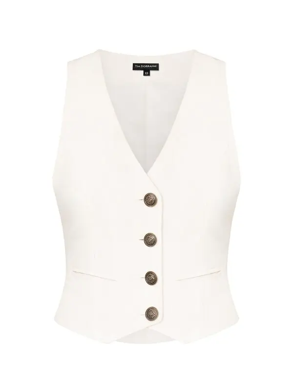 TIA DORRAINE Single-breasted Suiting Vest In Linen - White