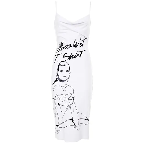 BRENDA AGRADI Printed Sleeveless Evening Sheath Dress Miss Wet T-shirt - White