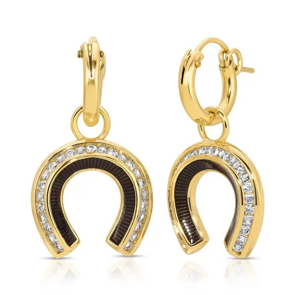 GLAMROCKS JEWELRY Good Fortune Horseshoe Earrings- Grey - Gold