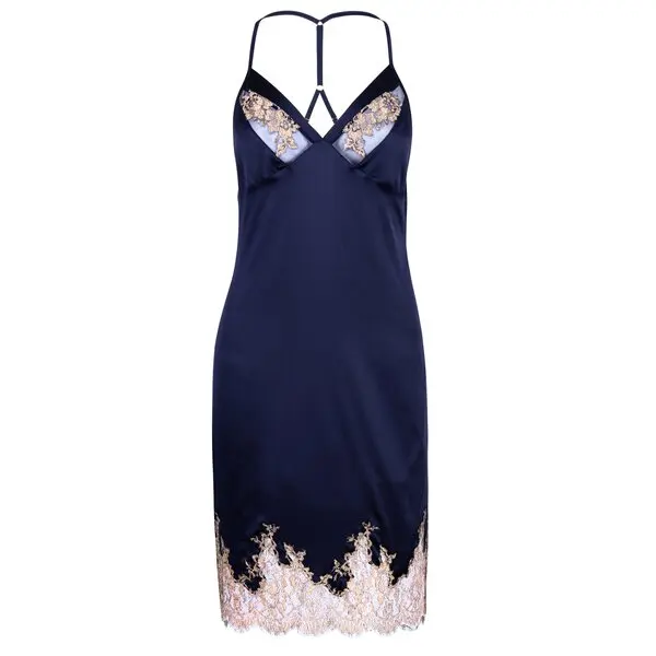 EMMA HARRIS Elsa Silk And Mesh Slip - Blue