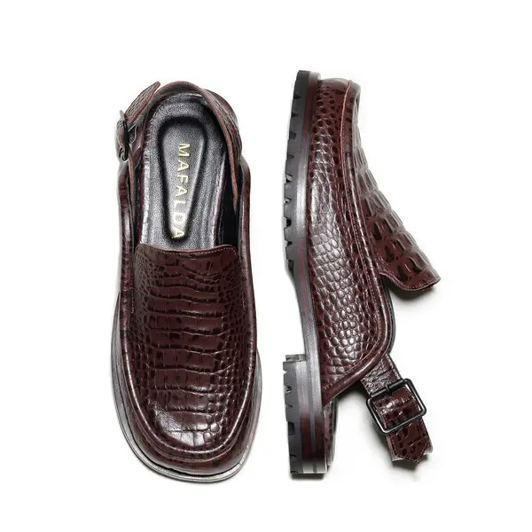 MAFALDA Dominic Croco Textured Slingback Loafer - Brown