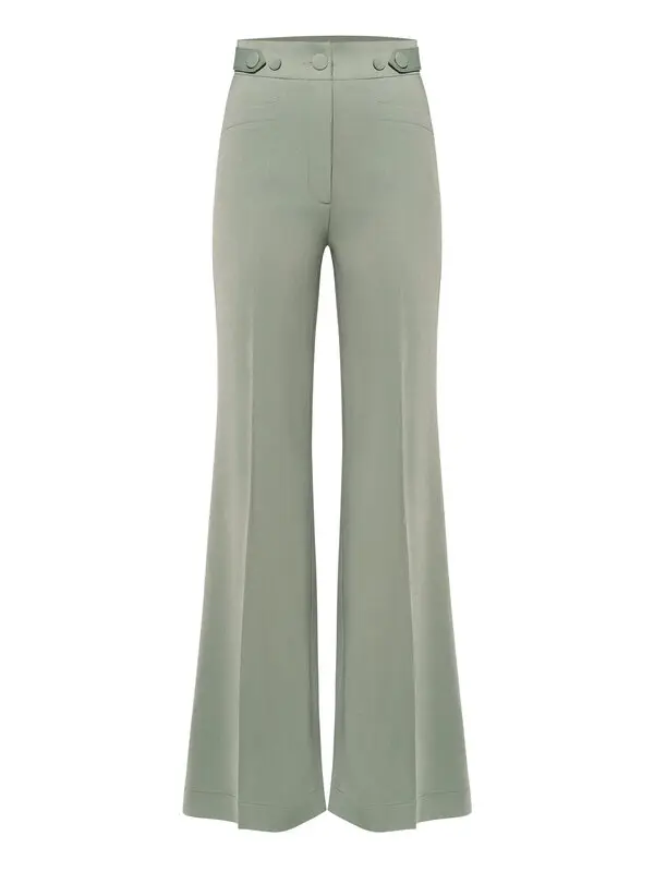 TIA DORRAINE Flared Trousers With Adjustable Waist Light - Green