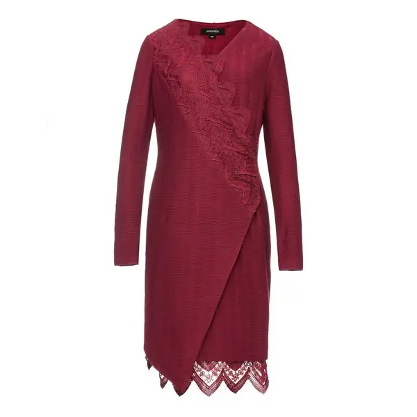 SMART AND JOY Lace Edge Knitted Wrap Dress - Red