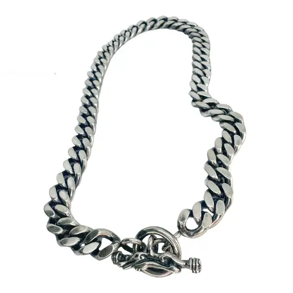TG-JEWELLERY BY TAMARA GERVASIO Silver / Black Heavyweight Curb Chain Necklace With Celtic Crocodile T-bar – Sterling Silver - Silver/black