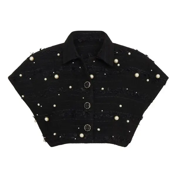 SOUR FIGS Faux Pearl-embellished Cropped Vest - Black