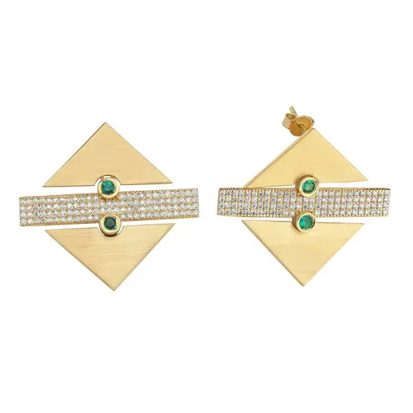 DIME TRIBE Yellow Earrings With Geometric Details, Diamond And Savourite - Gold