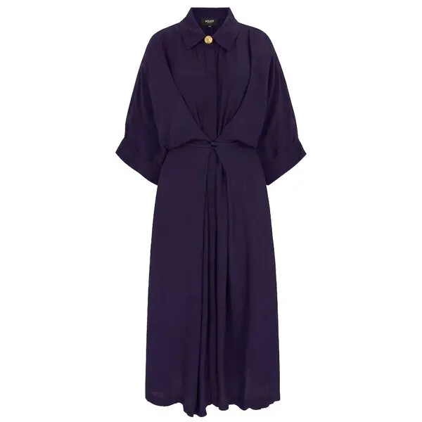 POLKO Kaya Navy Collared Kimono Dress - Blue