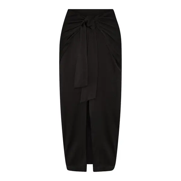 THE SUMMER EDIT Talya Hammered Silk Skirt - Black