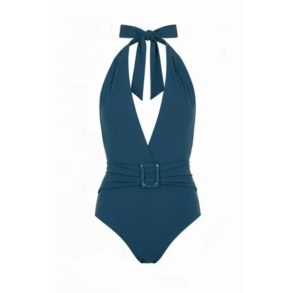 KIKKI-G SWIMWEAR Nada Deep Plunge One Piece Mid - Blue