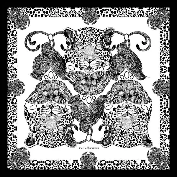 EMILY CARTER The Leopard Pocket Square - Black
