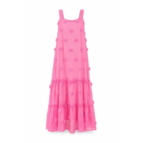 AMAANALUX Layered Maxi Flowy Dress - Pink