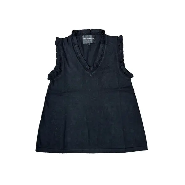 LINDSAY NICHOLAS NEW YORK Frill V-neck Shell - Black