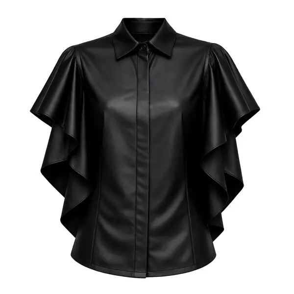 JULIA ALLERT Draped Faux Leather Shirt - Black