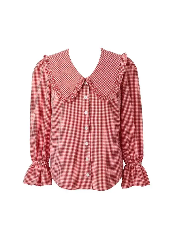 THE WELL WORN The Luna V Blouse Gingham - Red