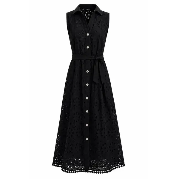 MARIELĒ Sangallo Linen Long Dress - Black