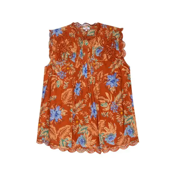 NIZA Printed Blouse With A Fluid Fit And Short Sleeves - Orange