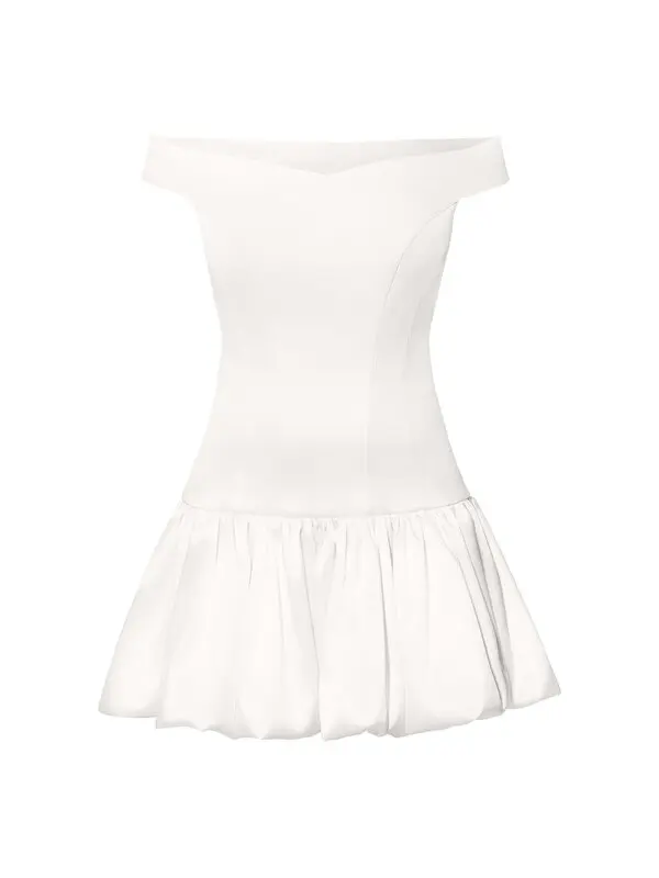 TIA DORRAINE Off-shoulders Satin Balloon Dress Pearl - White