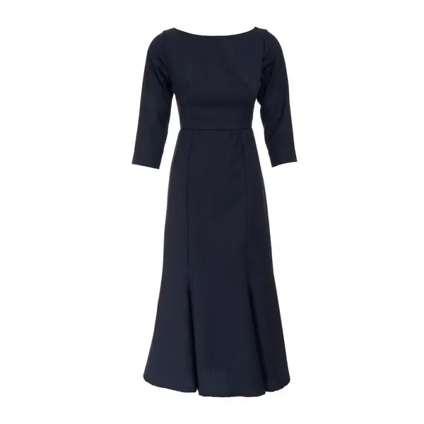 SOFIA TSERETELI Pinstripe Virgin Wool Midi Dress - Grey
