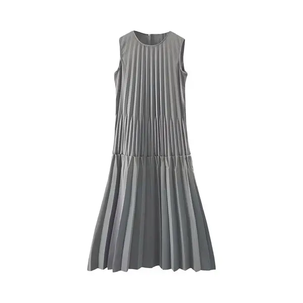 LONDON ATELIER BYPRODUCT Accordion Layer Pleated Midi Dress - Grey