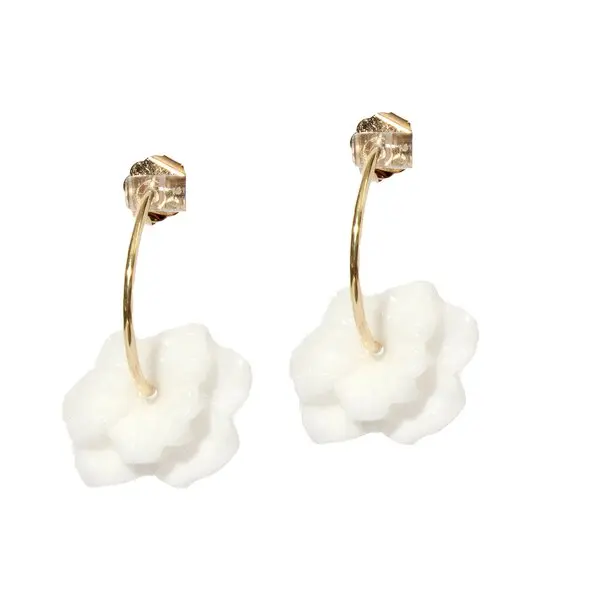 CASTLECLIFF Gold / White Gardenia Earring - Gold/white