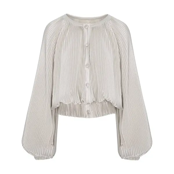 SILVIA SERBAN Pleated Satin Bomber Jacket - White