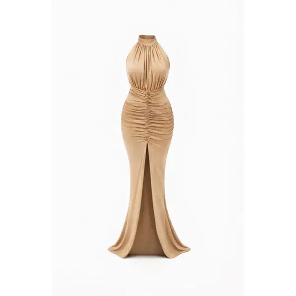 MONICE LONDON Selene Long Halter Dress - Gold