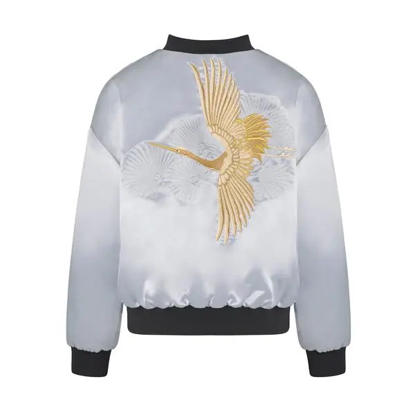 CASKADE LONDON Storm Embroidered Satin Bomber Jacket - Grey