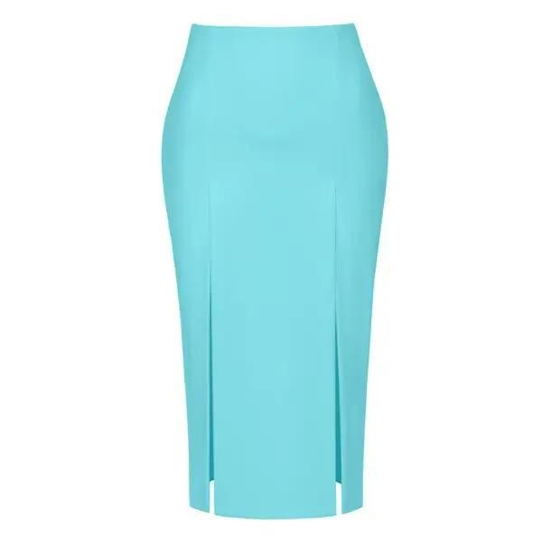 AGGI BY HALEWSKI Salma Radiance Midi Pencil Skirt With Slits - Blue