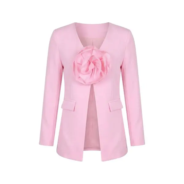 MODENAIRE Sculptural Rose Blazer With Tailored Silhouette - Pink