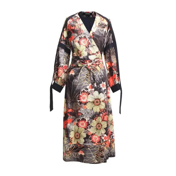 SMART AND JOY Wrap Dress With Flower Print And Satin Bias - Blue