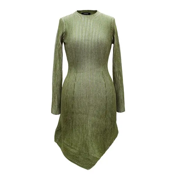 SMART AND JOY Asymmetrical Ribbed Knit Sweater Dress - Green