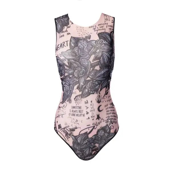 RODA SMARTSWIMWEAR Neutrals / Tan-through Mesh One-piece Sleeveless Swimsuit Nude Body-art Quick Dry - Black
