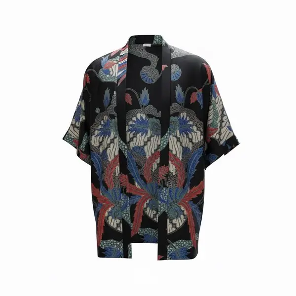 ORIGIN OF HEARTS Akari Lightweight Satin Kimono Shirt - Black/blue/red